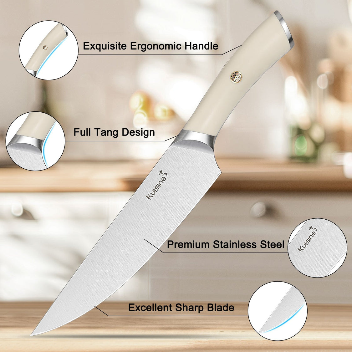 Kuisine High Carbon Stainless Steel Knife Set with Sharpener – Kuisine ...