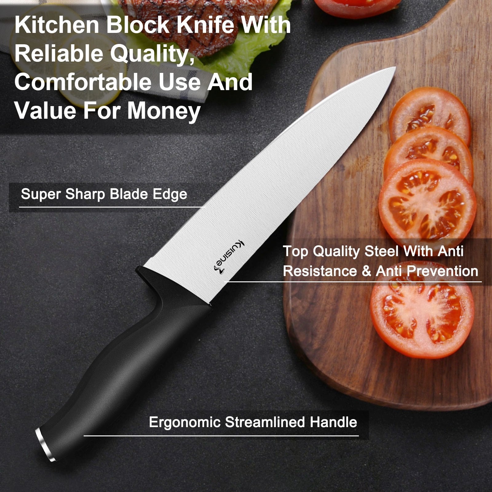 Kuisine Ultra Sharp Chef Knife Set with Ergonomic Handle Kuisine Professional Cutlery Kitchen Knives Knife Set Knife Block Set Cookware More
